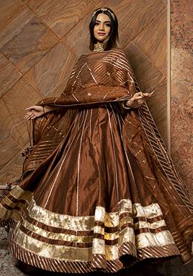 Buy Women Brown Embroidered Cotton Silk Bani Thani Lehenga Set ...