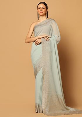 Buy Women Powder Blue Sequin Embroidered Saree Set - WLS00080 - Sarees ...