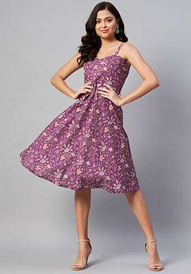 Buy Women Purple Printed Cotton Dress - XDR01035 - Dresses and ...