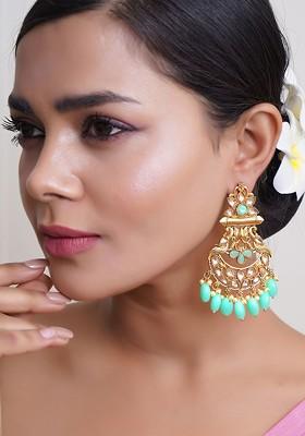 Buy Women Turquoise Blue Pearl Beaded Gold Plated Earrings - XJE06440 ...