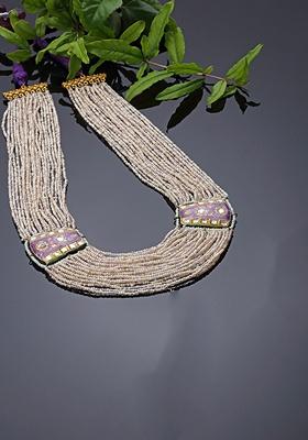 Buy Women Purple And Cream Gold Plated Pearl Natural Stone String ...