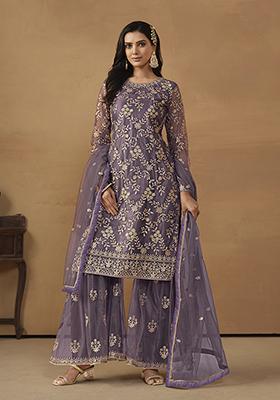 Buy Women Purple Embroidered Net Kurta Set - XKS00110 - Salwar Kameez ...