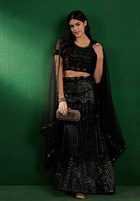 Buy Women Black Sequin Embroidered Lehenga Set - XLH02363 - Traditional ...