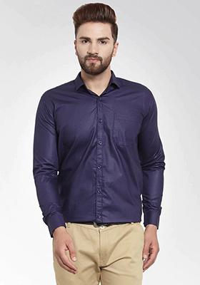 Buy Navy Blue Cotton Shirt For Men - XMS02453 - Summer Edit - Indya