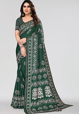Buy Women Bottle Green Printed Dhola Silk Saree Set - XSR12628 - Silk ...