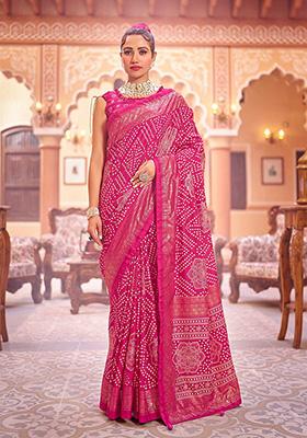 Buy Women Pink Printed Dhola Silk Saree Set - XSR13343 - Silk Sarees ...