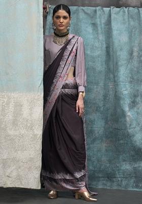 Buy Women Purple Printed Crepe Sarees - XSR32905 - Sarees - Indya